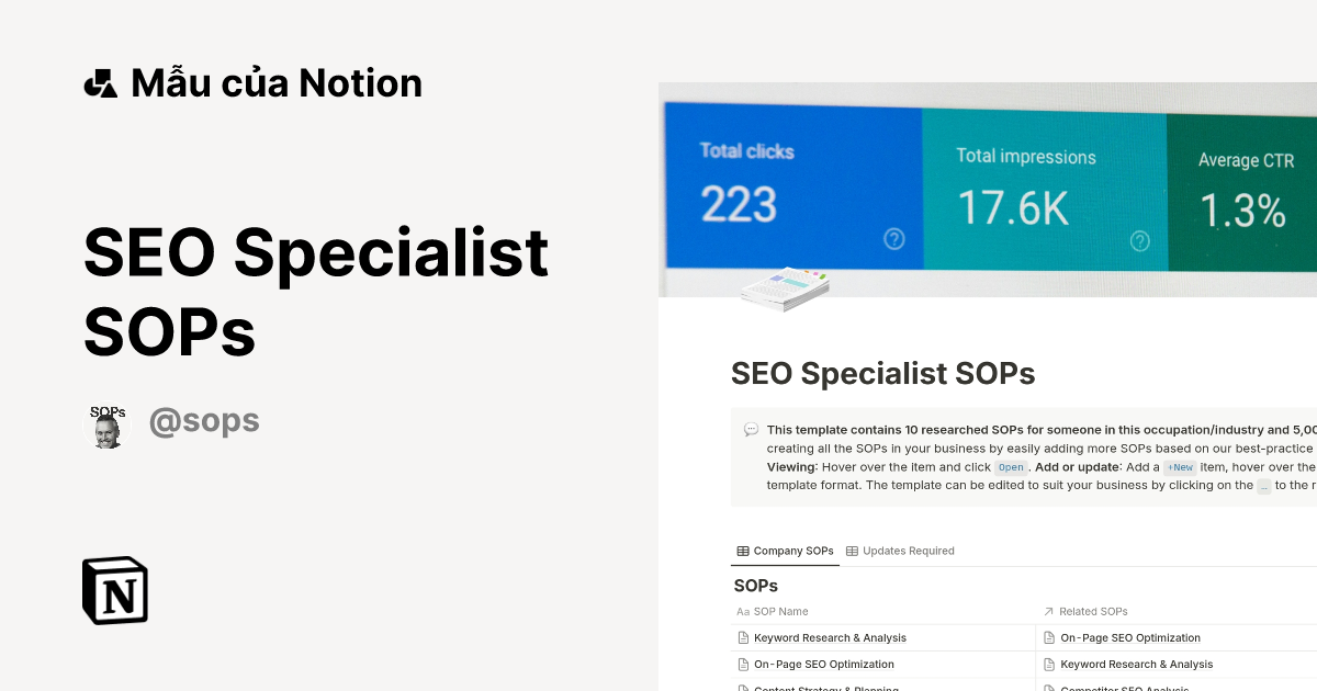 SEO Specialist SOPs Mẫu do SOPs tạo | Thị trường Notion