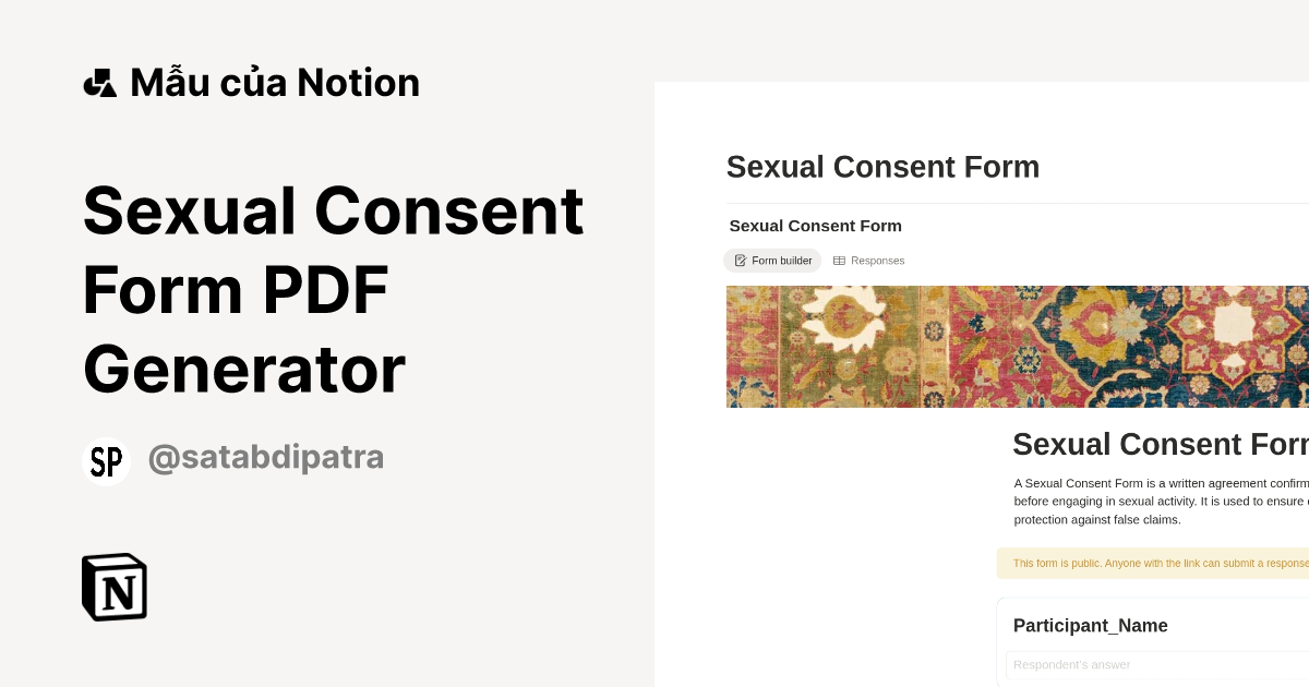 Mẫu Sexual Consent Form PDF Generator | Thị trường Notion