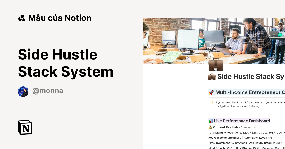 Side Hustle Stack System Mẫu do monna tạo | Thị trường Notion