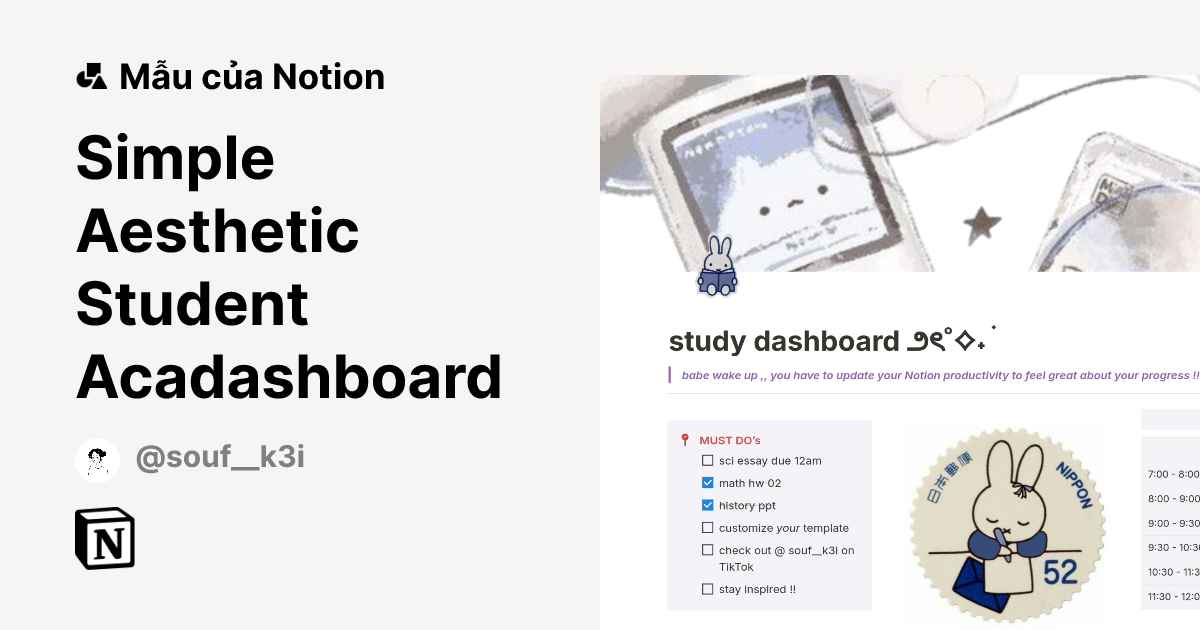 Mẫu Simple Aesthetic Student Acadashboard | Thị trường Notion