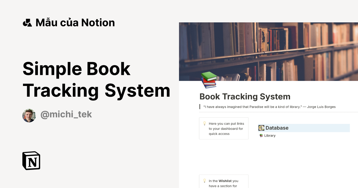 Mẫu Simple Book Tracking System | Thị trường Notion