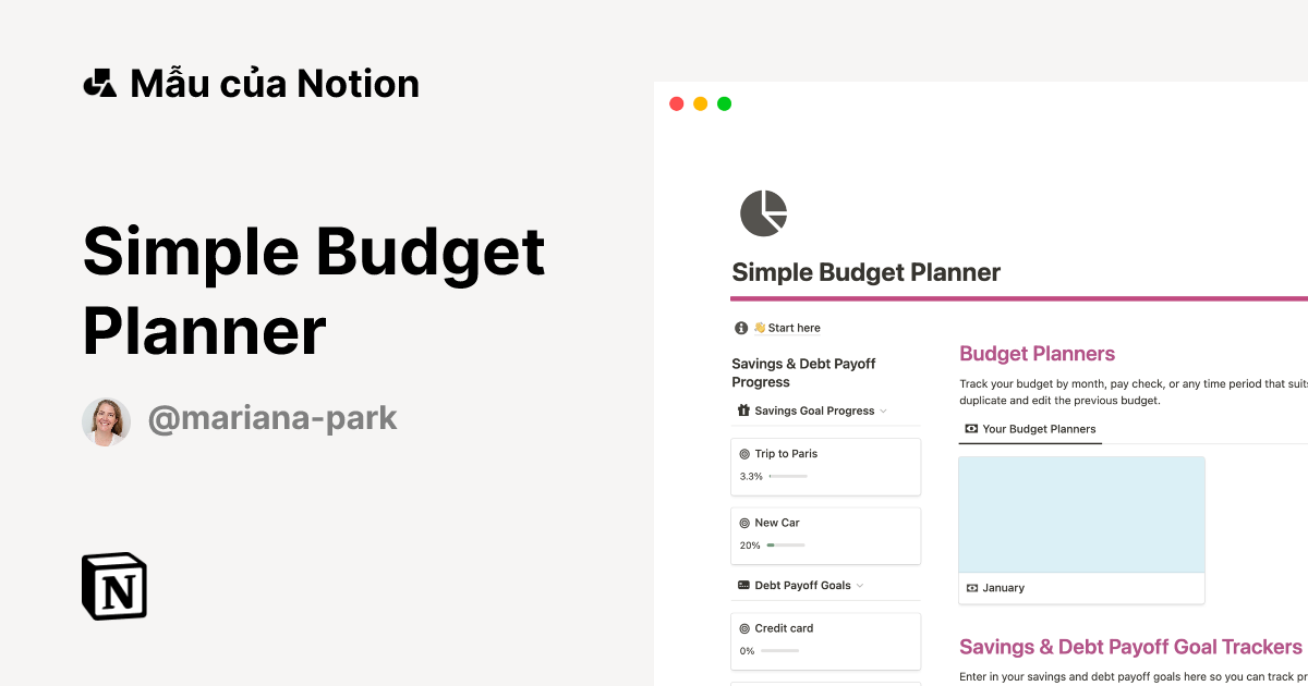 Mẫu Simple Budget Planner | Thị trường Notion