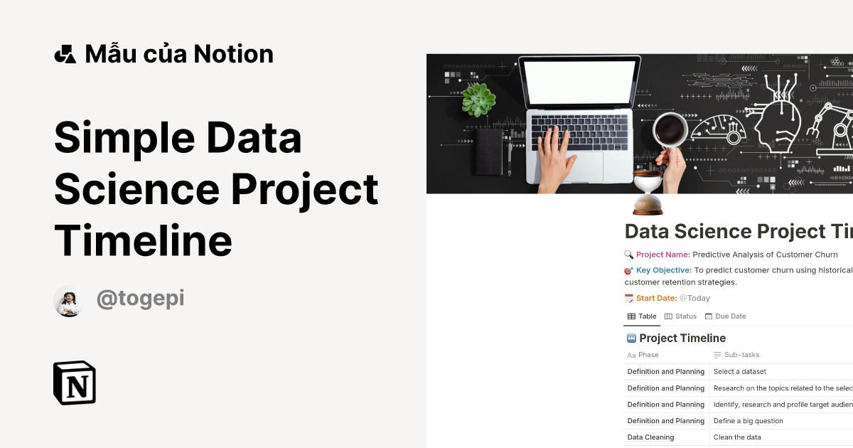 Simple Data Science Project Timeline Mẫu do TogepiLinhVuu tạo | Thị trường Notion