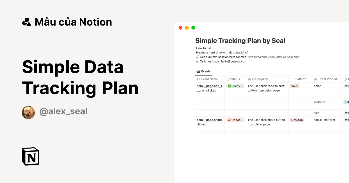 Mẫu Simple Data Tracking Plan | Thị trường Notion