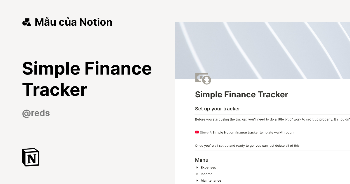 Simple Finance Tracker Mẫu do Steve Redshaw tạo | Thị trường Notion