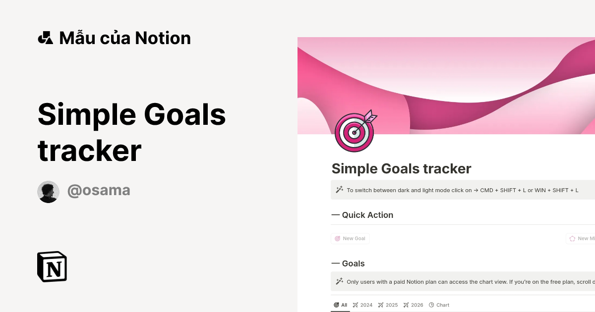 Mẫu Simple Goals tracker | Thị trường Notion