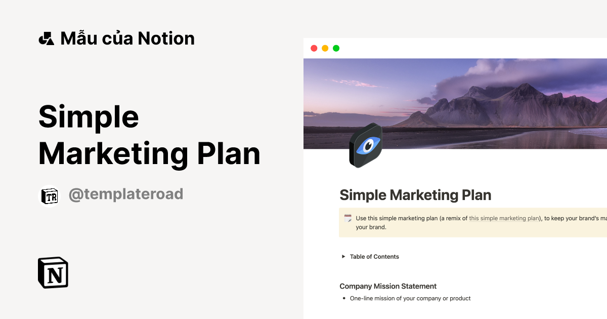 Simple Marketing Plan Mẫu do Template Road tạo | Thị trường Notion