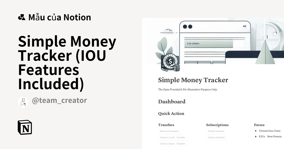 Mẫu Simple Money Tracker (IOU Features Included) | Thị trường Notion