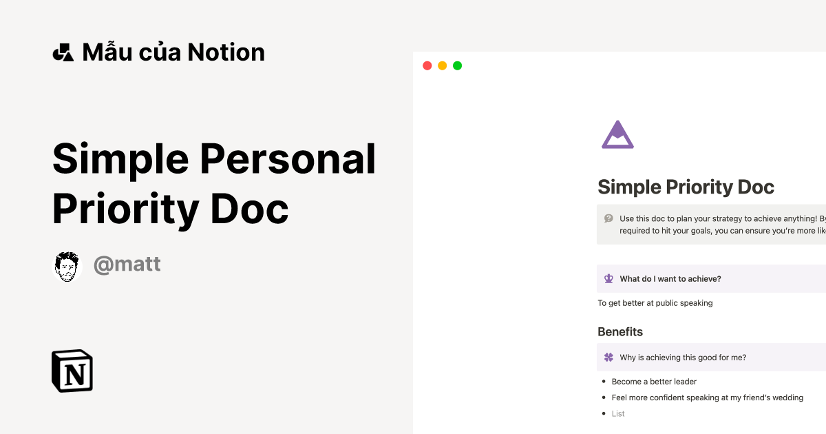 Mẫu Simple Personal Priority Doc | Thị trường Notion