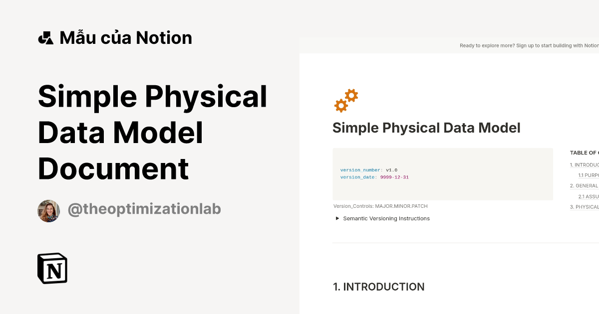 Mẫu Simple Physical Data Model Document | Thị trường Notion