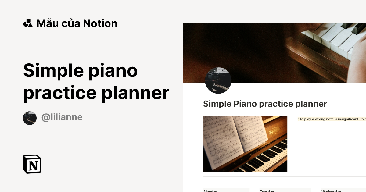 Mẫu Simple piano practice planner | Thị trường Notion