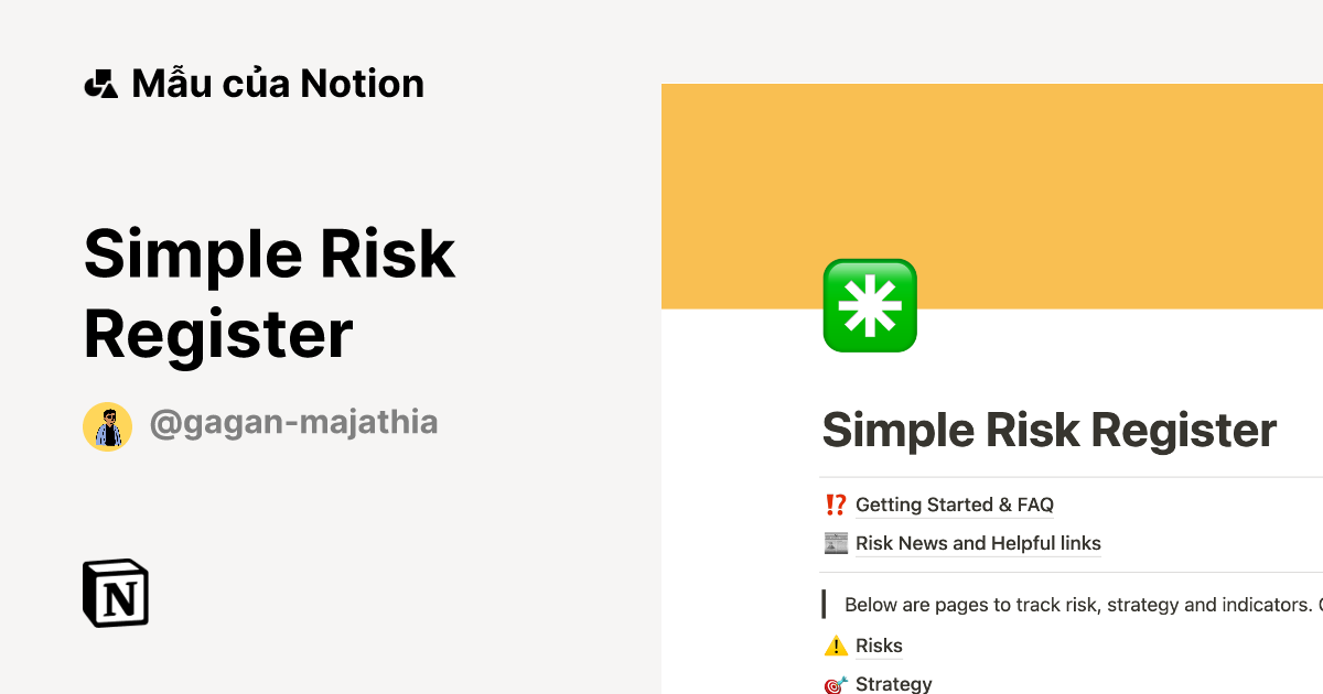 Mẫu Simple Risk Register | Thị trường Notion
