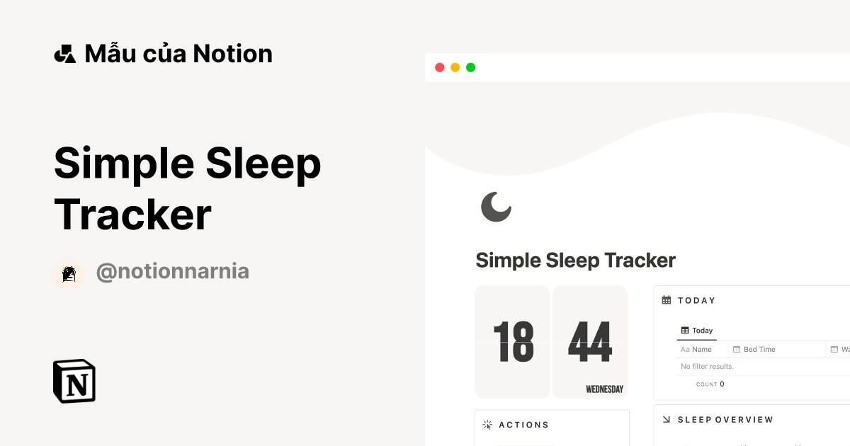 Simple Sleep Tracker Mẫu do Elena | Notion Narnia tạo | Thị trường Notion