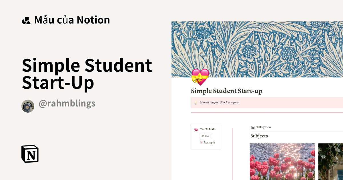Simple Student Start-Up Mẫu do Rah Rah Ramblings tạo | Thị trường Notion