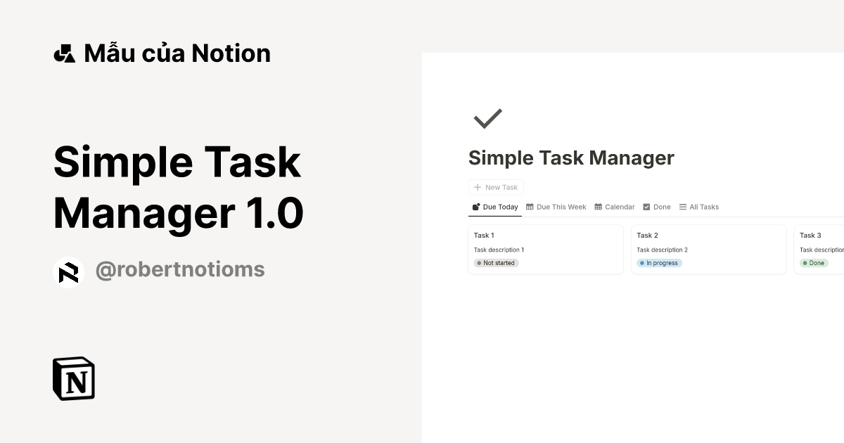 Mẫu Simple Task Manager 1.0 | Thị trường Notion