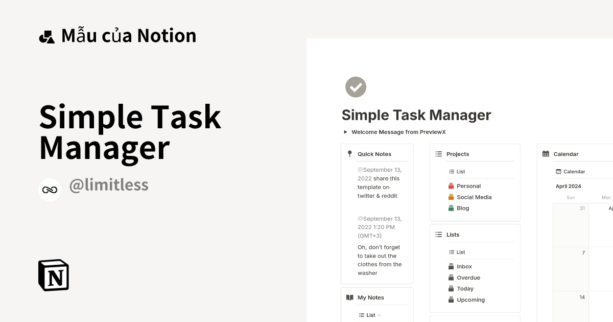 Mẫu Simple Task Manager | Thị trường Notion