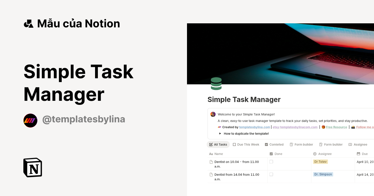 Mẫu Simple Task Manager | Thị trường Notion