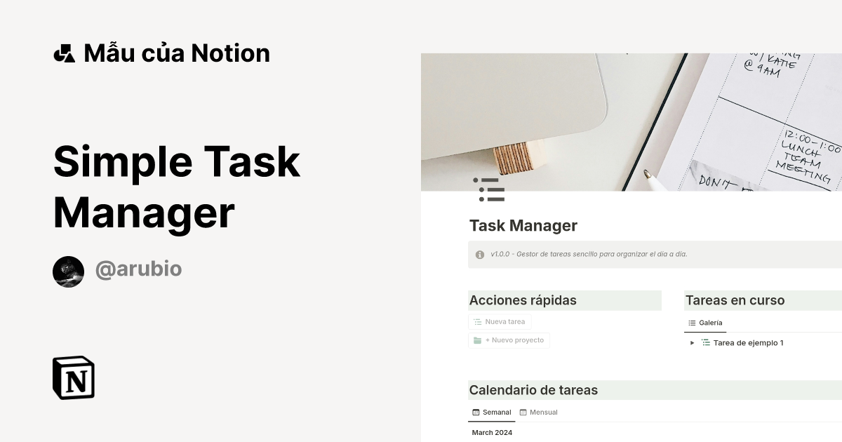 Mẫu Simple Task Manager | Thị trường Notion