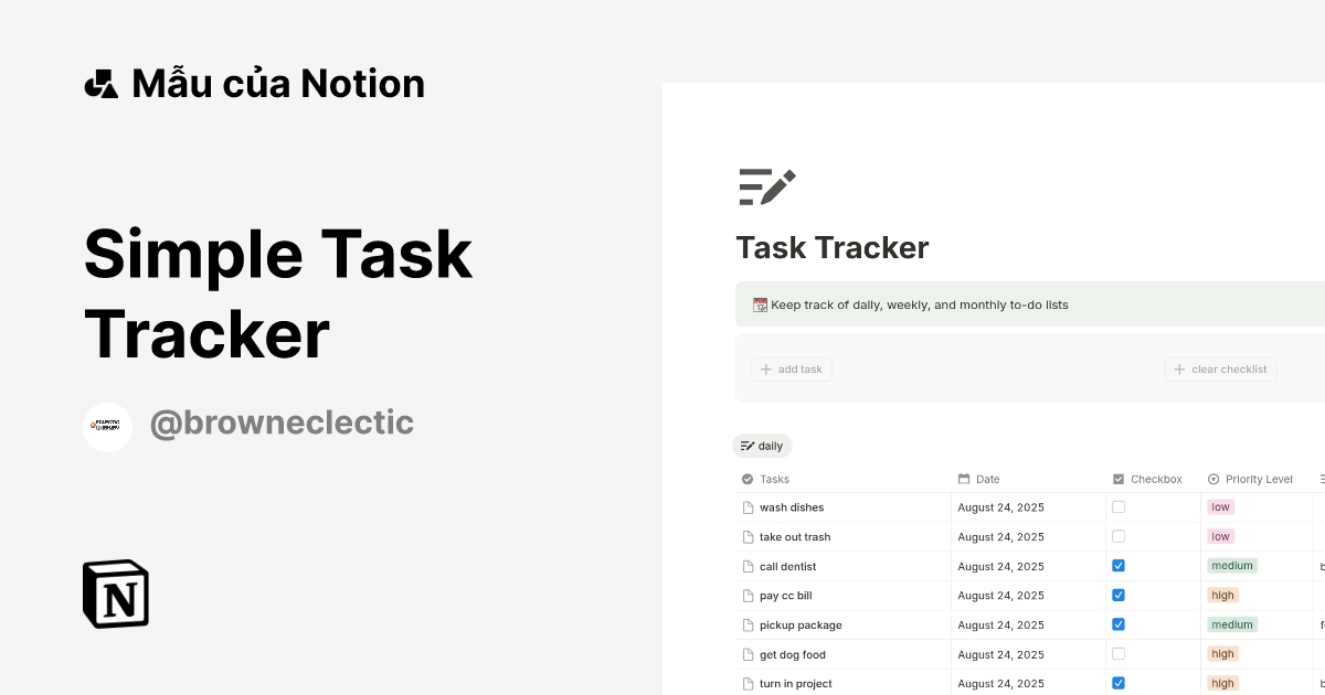 Mẫu Simple Task Tracker | Thị trường Notion