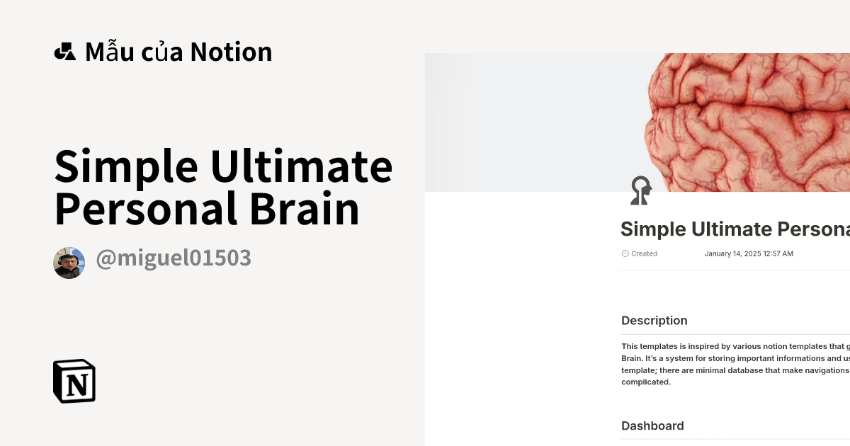 Mẫu Simple Ultimate Personal Brain | Thị trường Notion