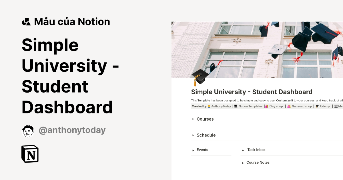 Simple University - Student Dashboard Mẫu do AnthonyToday tạo | Thị trường Notion