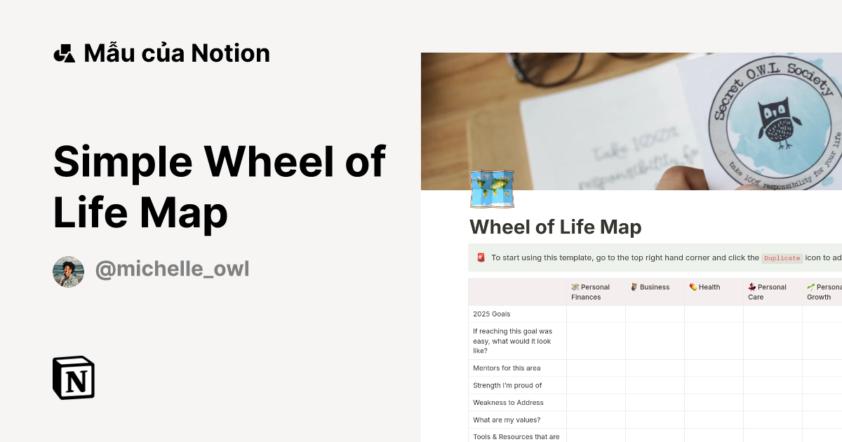 Mẫu Simple Wheel of Life Map | Thị trường Notion