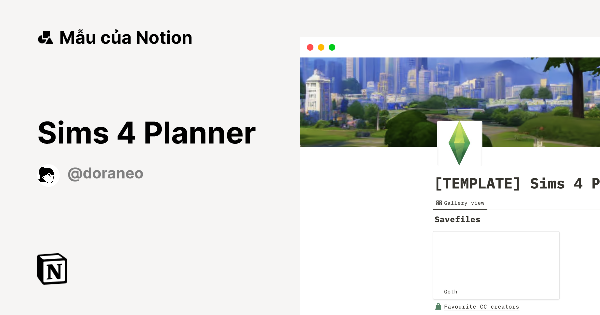 Mẫu Sims 4 Planner | Thị trường Notion