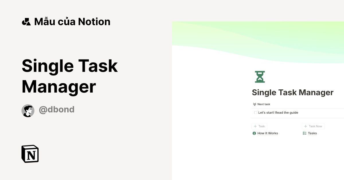 Single Task Manager Mẫu do Denis Bondarev tạo | Thị trường Notion