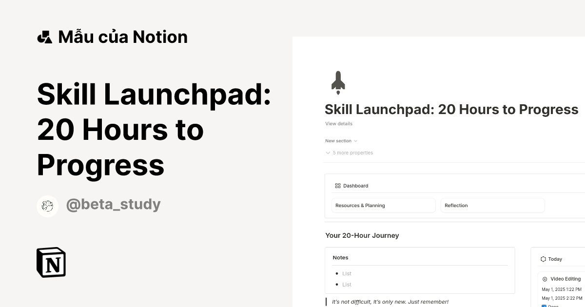 Skill Launchpad: 20 Hours to Progress Mẫu do Beta Dreamer tạo | Thị trường Notion