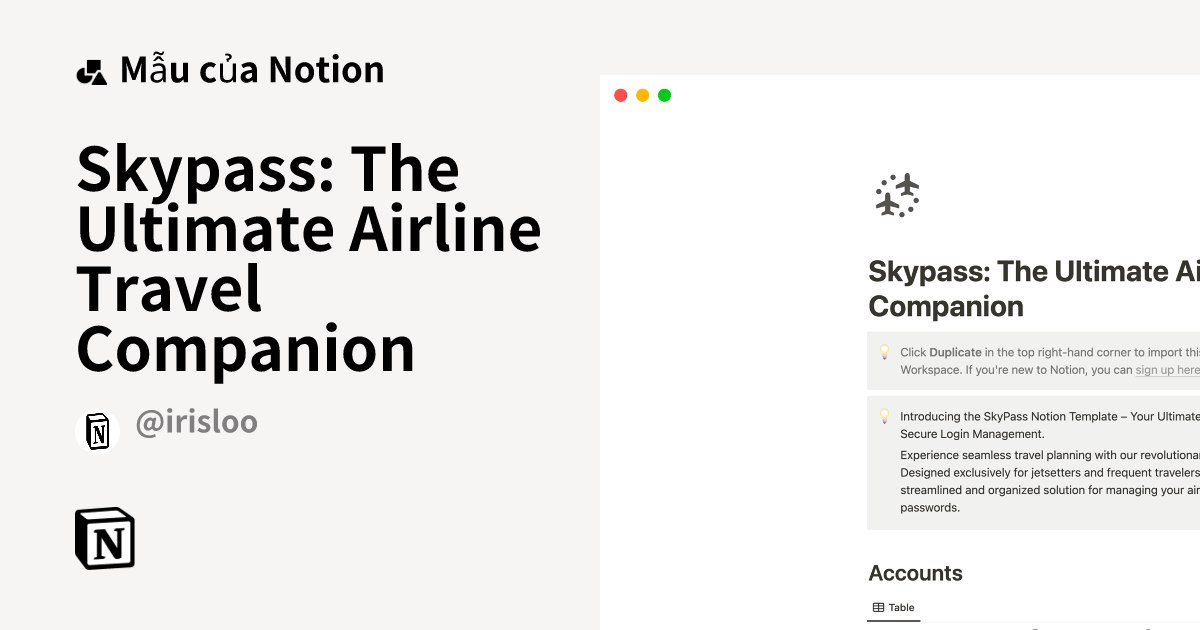 Mẫu Skypass: The Ultimate Airline Travel Companion | Thị trường Notion