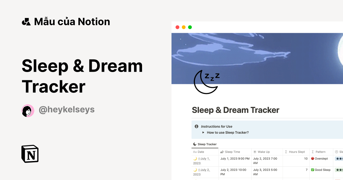 Mẫu Sleep & Dream Tracker | Thị trường Notion
