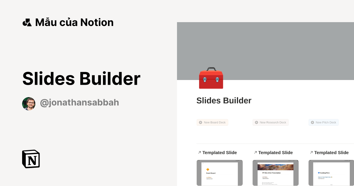 Slides Builder Mẫu do Jonathan Sabbah tạo | Thị trường Notion