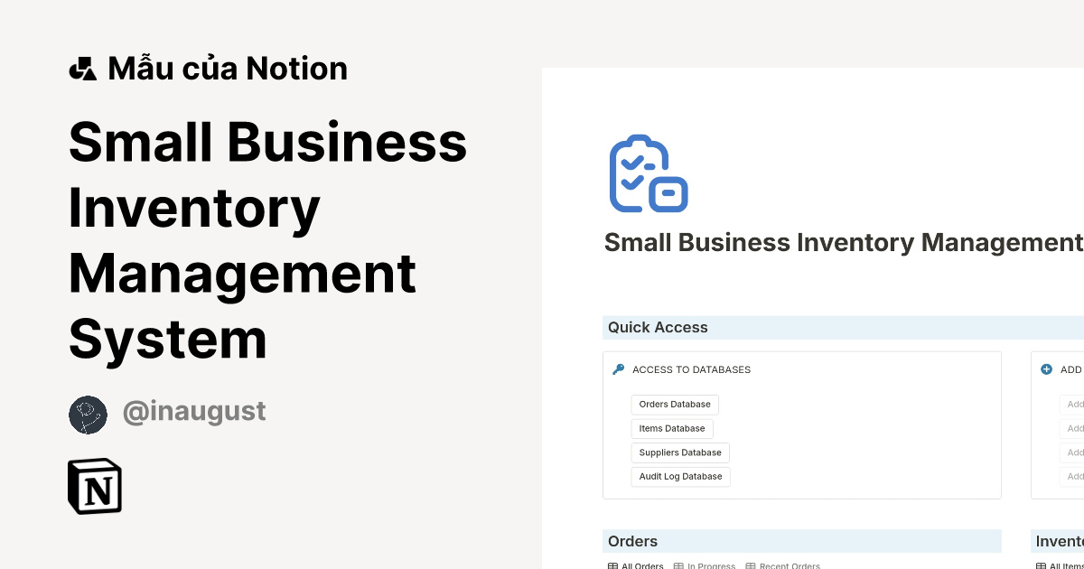 Mẫu Small Business Inventory Management System | Thị trường Notion