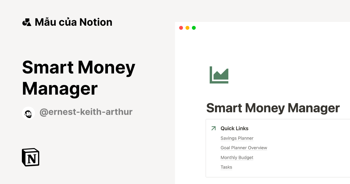 Smart Money Manager Mẫu do Ernest Keith Arthur tạo | Thị trường Notion