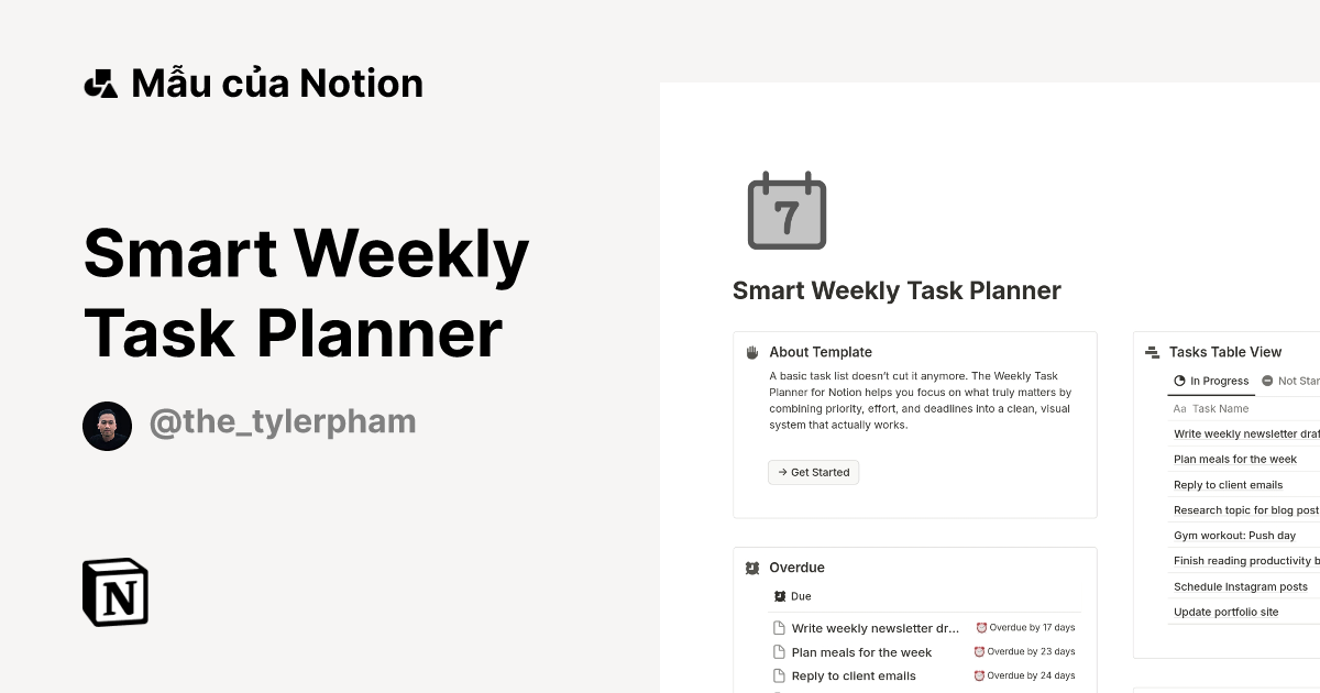 Mẫu Smart Weekly Task Planner | Thị trường Notion