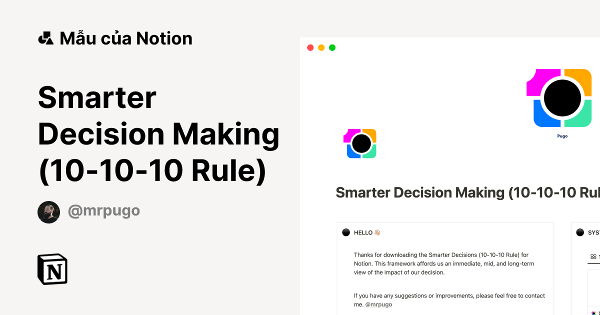 Smarter Decision Making (10-10-10 Rule) Mẫu do mrpugo tạo | Thị trường ...