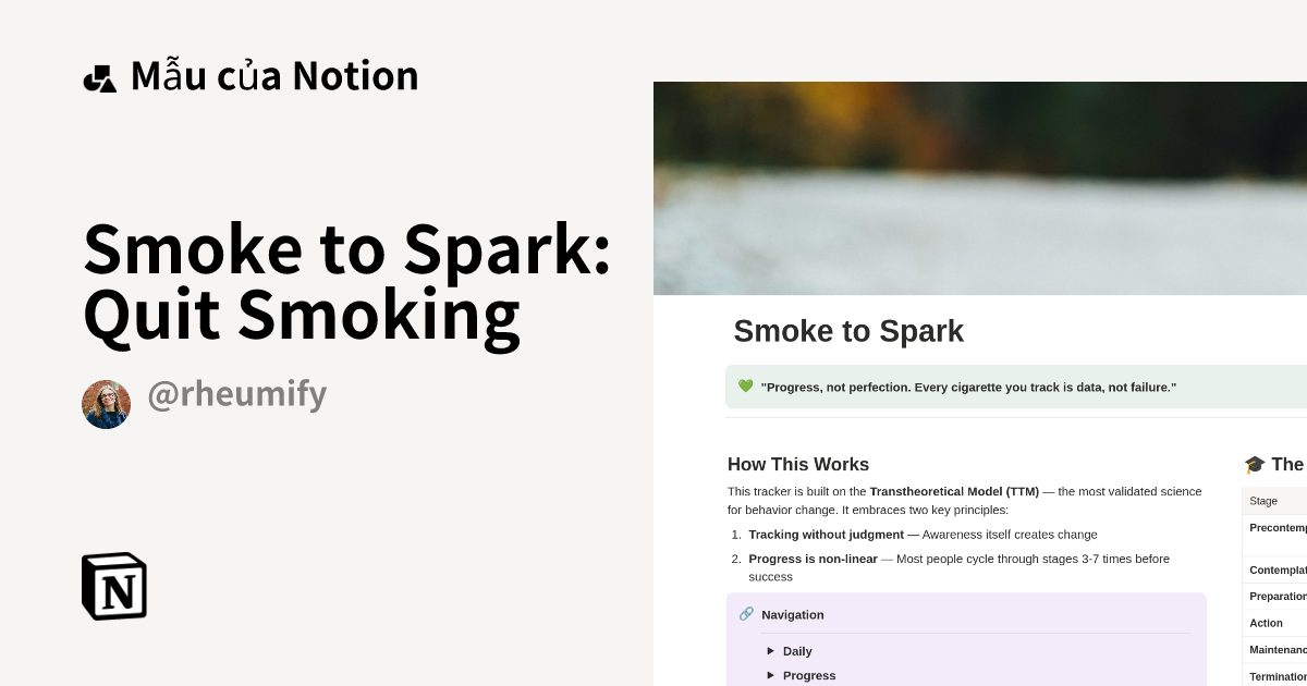 Mẫu Smoke to Spark: Quit Smoking | Thị trường Notion