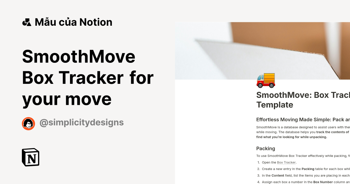 SmoothMove Box Tracker for your move Mẫu do Simplicity Designs tạo ...