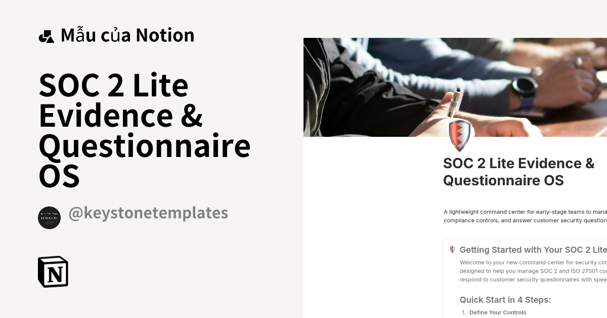 Mẫu SOC 2 Lite Evidence & Questionnaire OS | Thị trường Notion