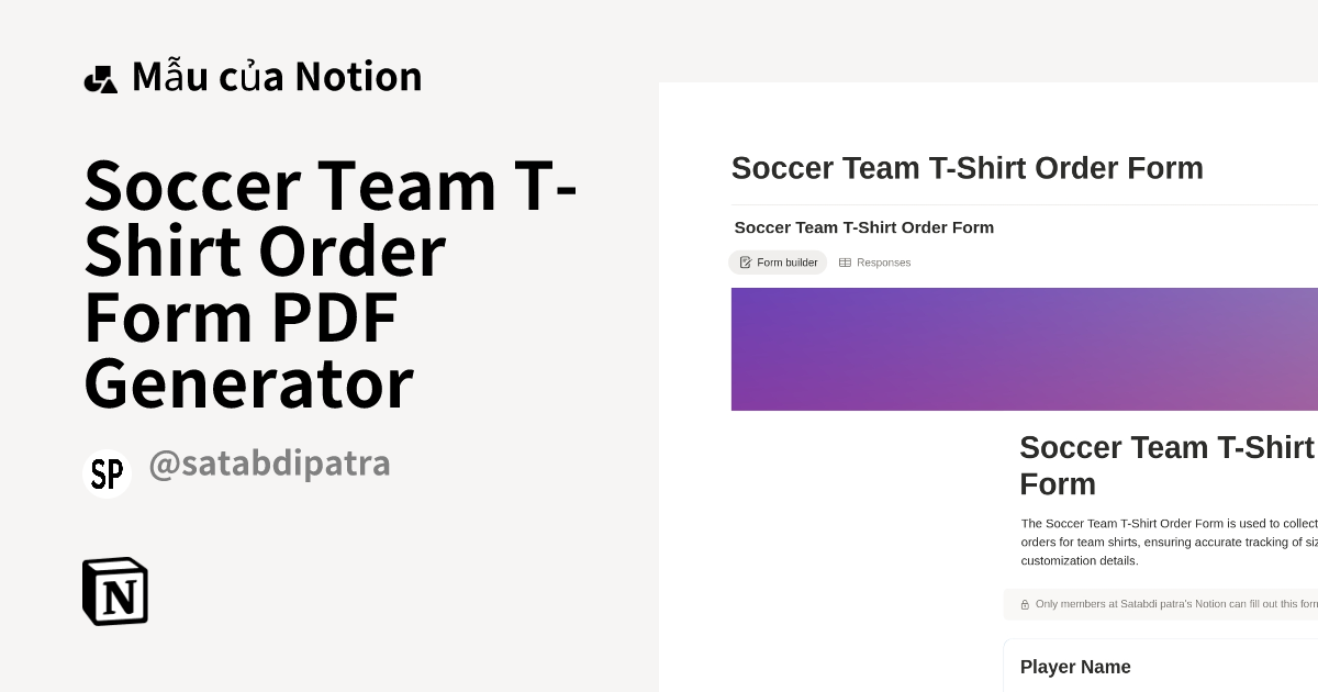 Soccer Team T-Shirt Order Form PDF Generator Mẫu do Satabdi Patra tạo ...