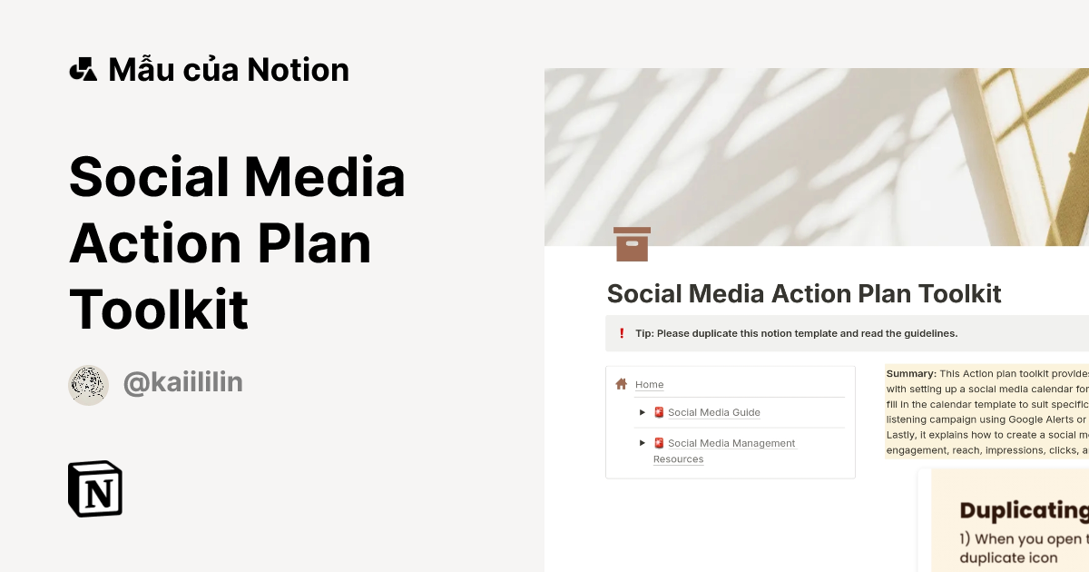 Social Media Action Plan Toolkit Mẫu do Kath tạo | Thị trường Notion