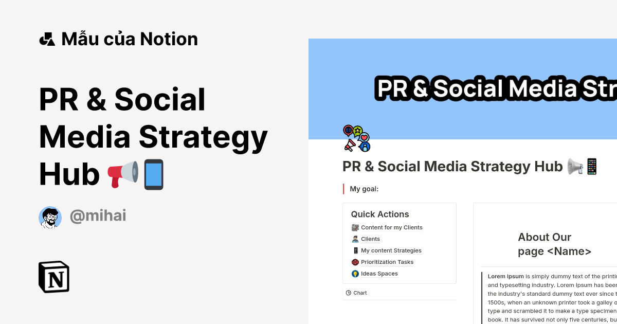 Mẫu PR & Social Media Strategy Hub 📢📱 | Thị trường Notion