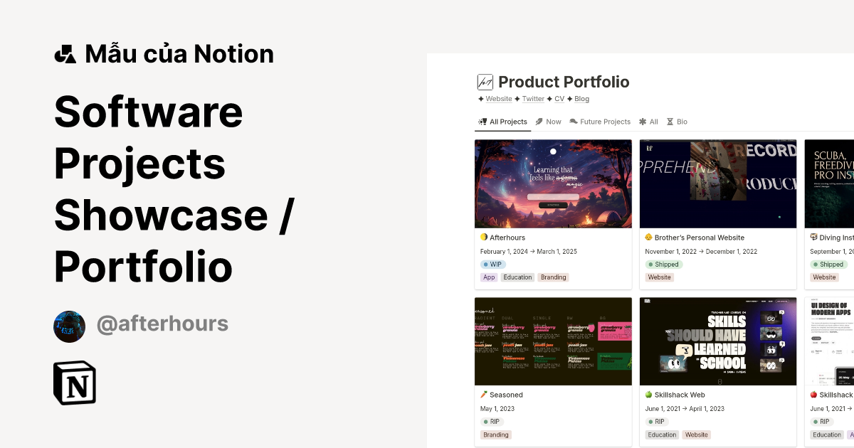 Mẫu Software Projects Showcase / Portfolio | Thị trường Notion