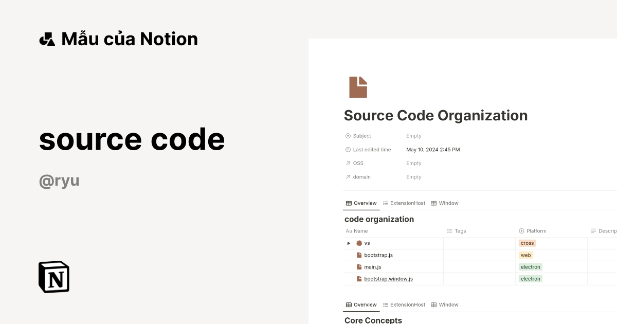 Mẫu source code | Thị trường Notion