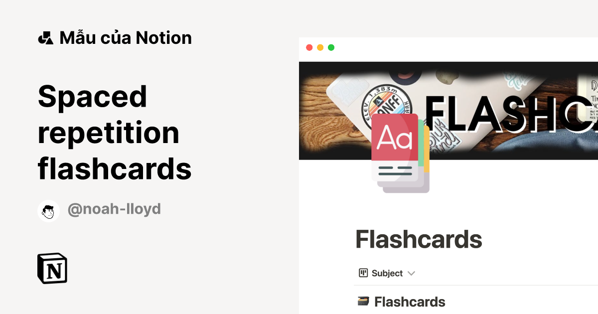 Mẫu Spaced repetition flashcards | Thị trường Notion