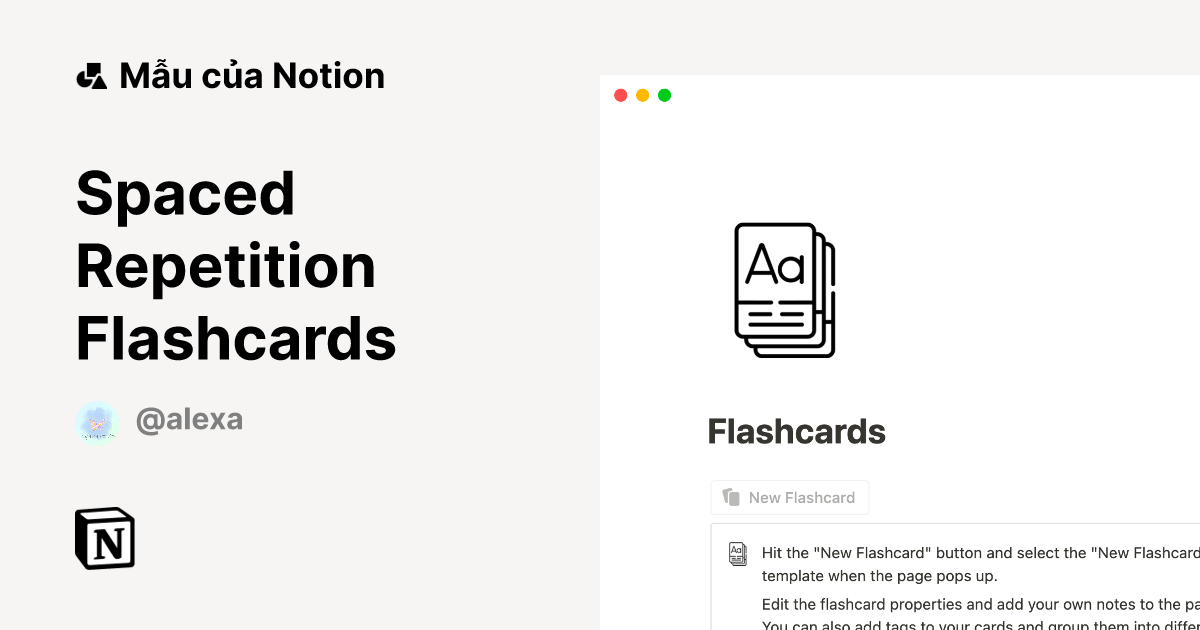 Mẫu Spaced Repetition Flashcards | Thị trường Notion