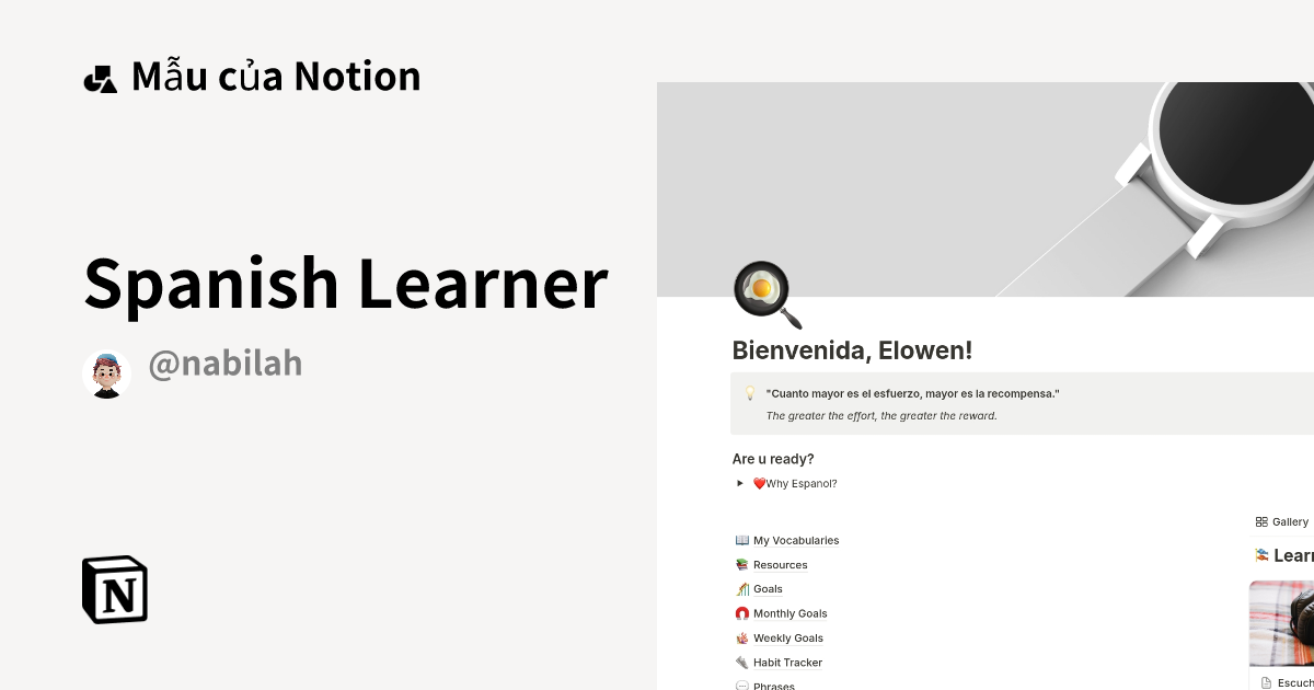 Mẫu Spanish Learner | Thị trường Notion