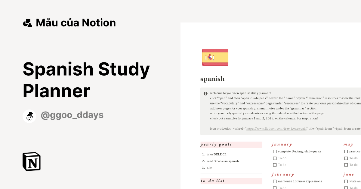 Mẫu Spanish Study Planner | Thị trường Notion