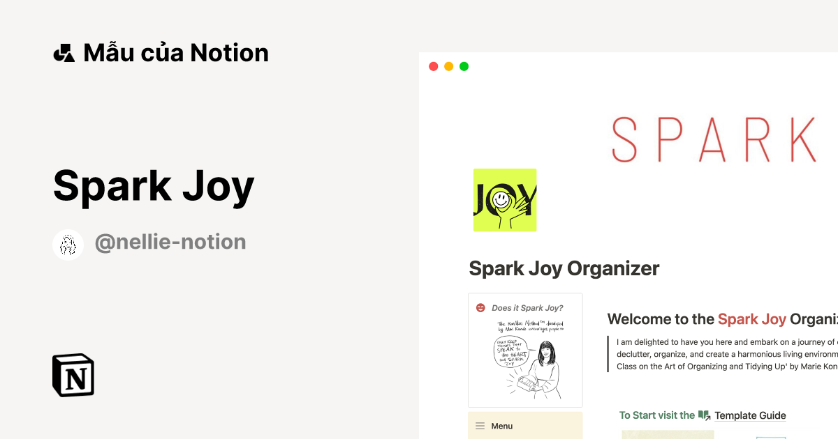 Spark Joy Mẫu do NellieNotion tạo | Thị trường Notion