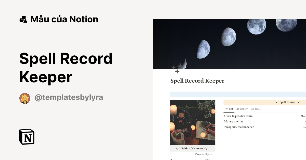 Mẫu Spell Record Keeper | Thị trường Notion